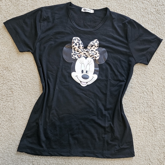 Disney | Tops | Animal Print Minnie Mouse Black Tshirt | Poshmark